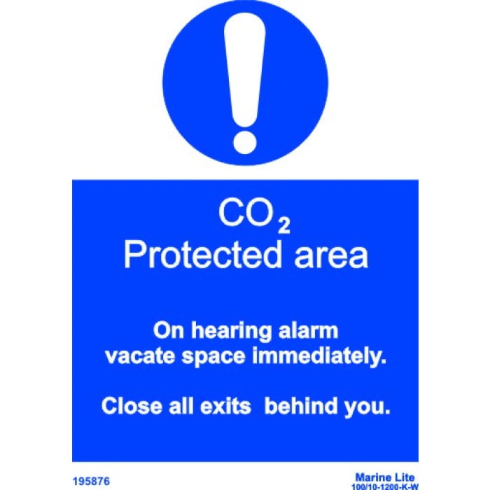Señal IMO ÁREA PROTEGIDA POR CO2 (20x15cm) vinilo blanco autoadhesivo ...
